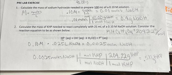 Solved DATA ANALYSIS 1. Calculate the amount of moles of KHP | Chegg.com