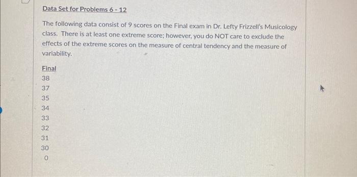 Solved Data Set for Problems 6 - 12 The following data | Chegg.com
