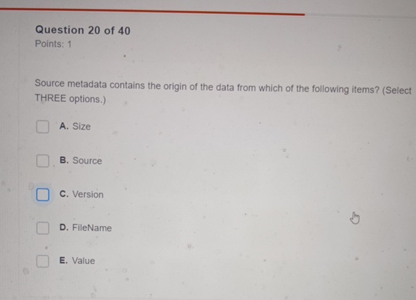 Solved Question 20 ﻿of 40Points: 1Source metadata contains | Chegg.com