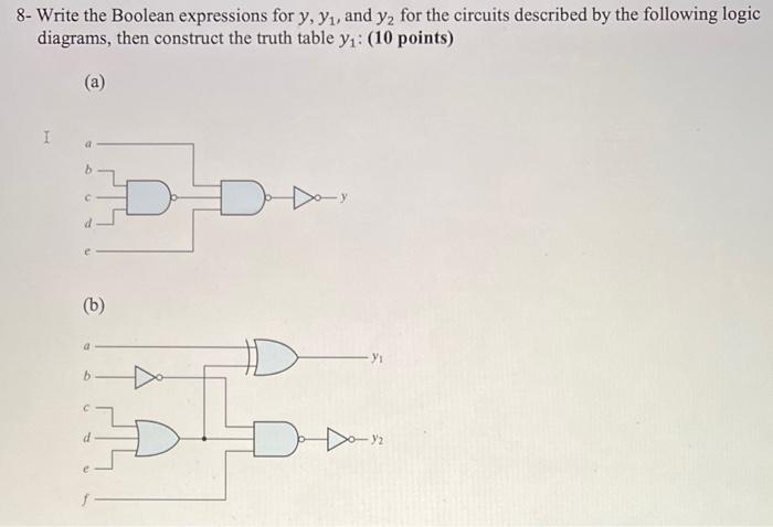 Solved 8- Write the Boolean expressions for y,y1, and y2 for | Chegg.com