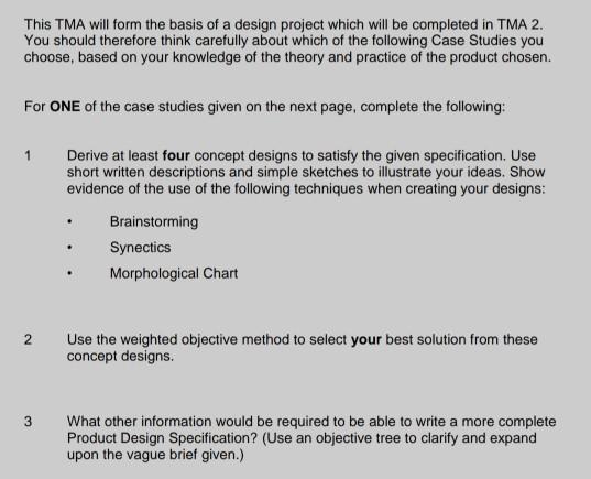 Solved This TMA will form the basis of a design project | Chegg.com
