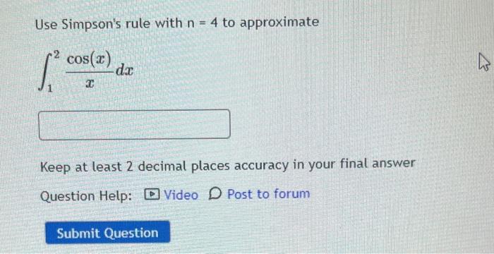 Solved Use Simpson's rule with n=4 to approximate | Chegg.com