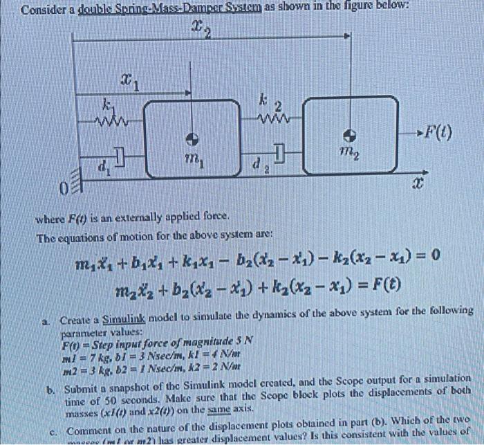 Solved Consider a double Spring-Mass-Damper System as shown | Chegg.com
