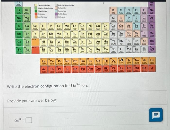 Solved Write the electron configuration for Ga3+ ion. | Chegg.com