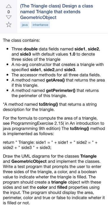 (The Triangle class) Design a class named Triangle | Chegg.com