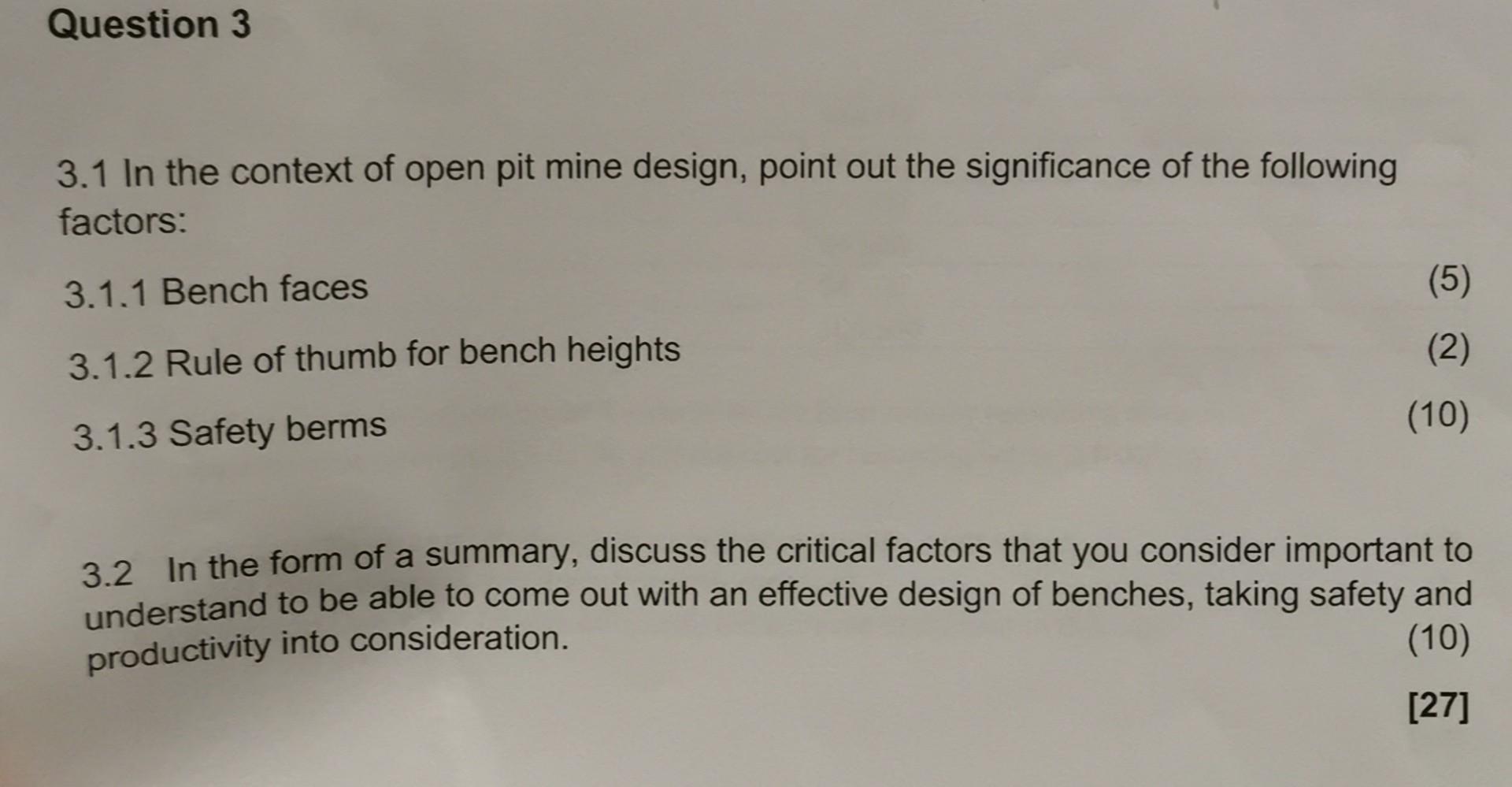 Solved 3 1 In The Context Of Open Pit Mine Design Point Out