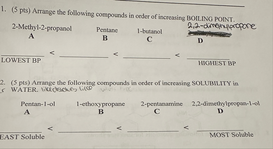 Solved (5 ﻿pts) ﻿Arrange the following compounds in order of | Chegg.com