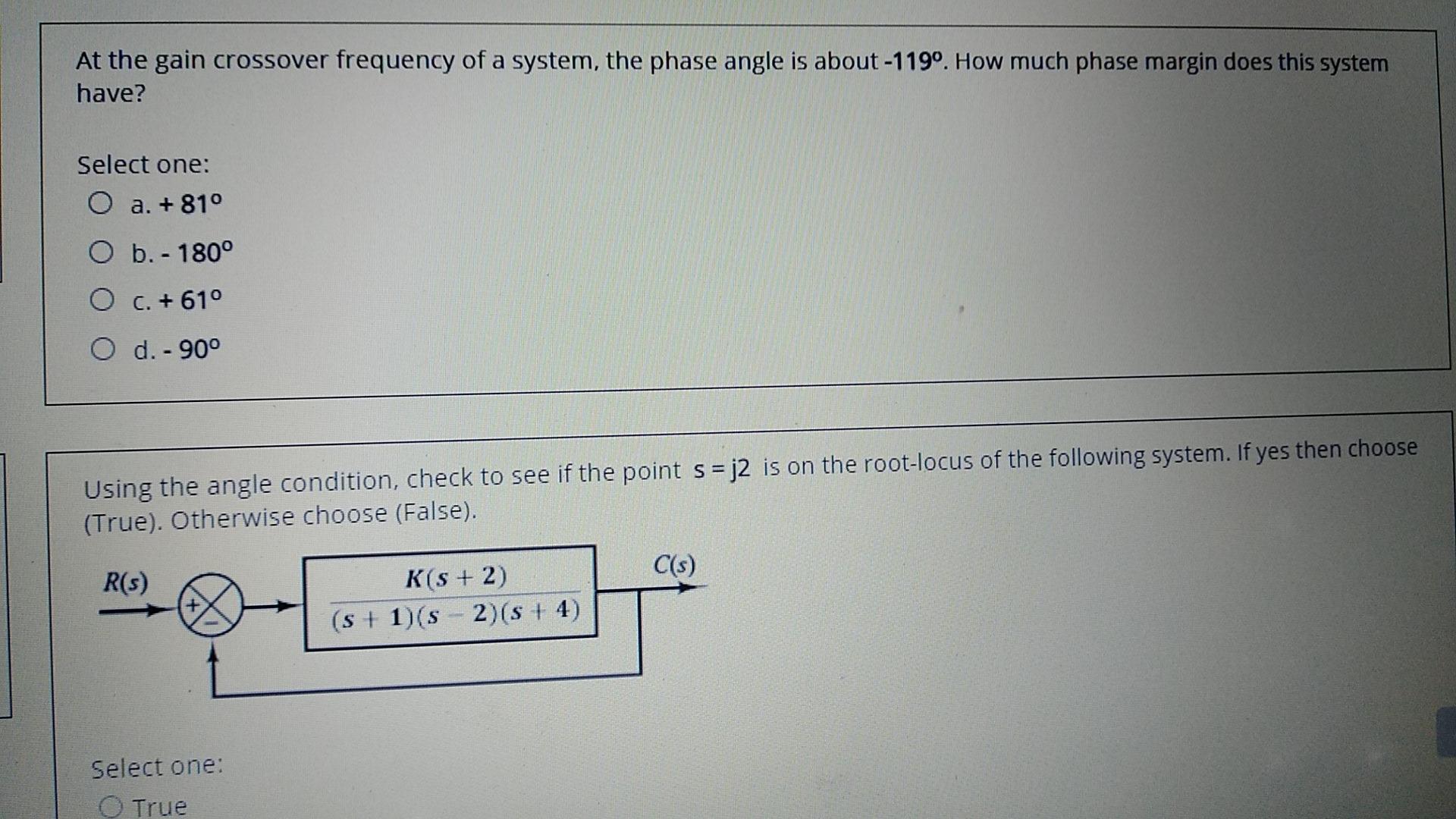 Solved At the gain crossover frequency of a system, the | Chegg.com