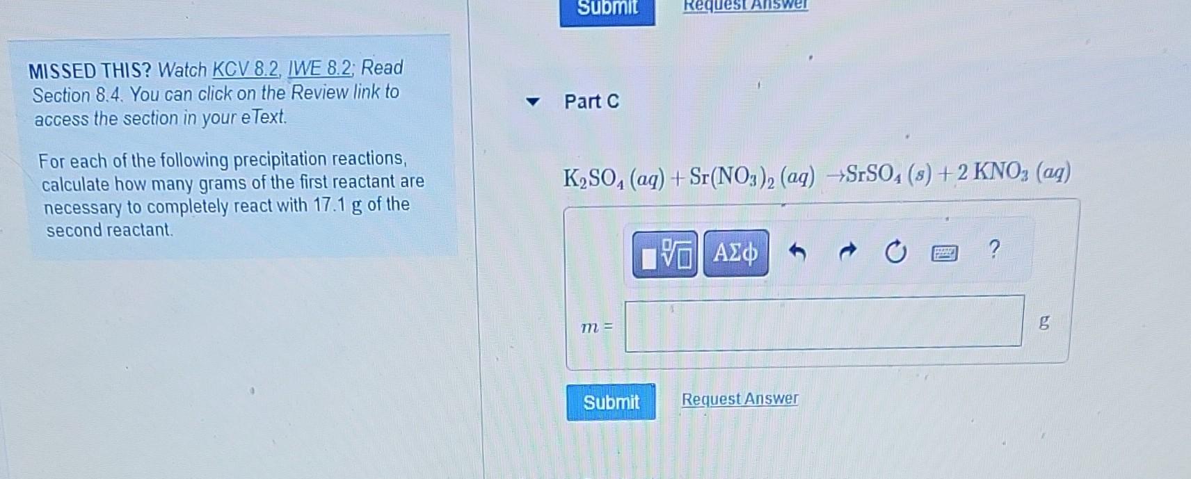 Solved 2KI(aq)+Pb(NO3)2(aq)→PbI2(s)+2KNO3(aq) MISSED THIS? | Chegg.com