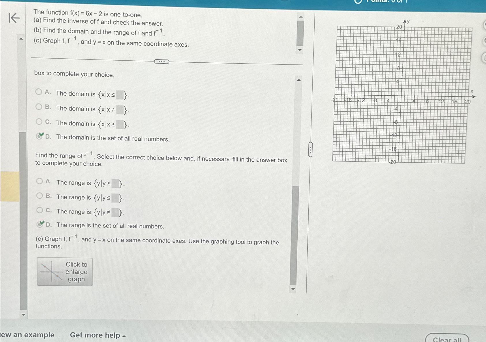 Solved The function f(x)=6x-2 ﻿is one-to-one,(a) ﻿Find the | Chegg.com