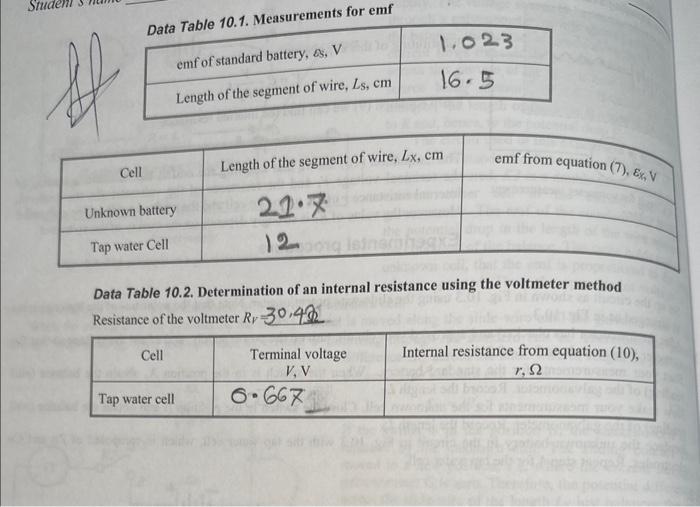 Data Table 10.2. Determination of an internal | Chegg.com