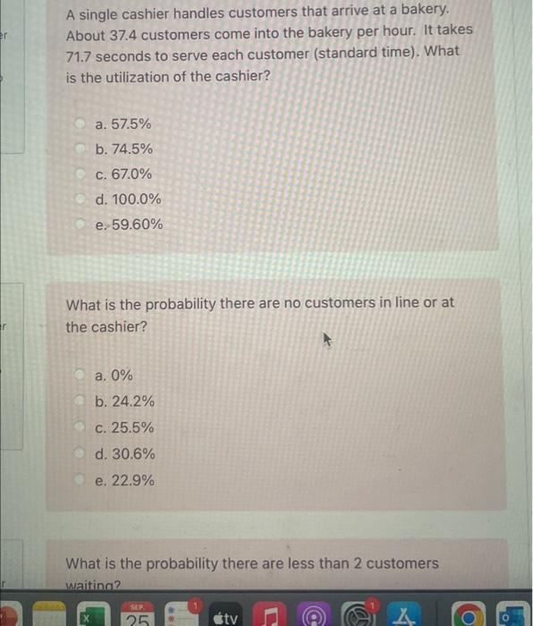 Solved A single cashier handles customers that arrive at a | Chegg.com
