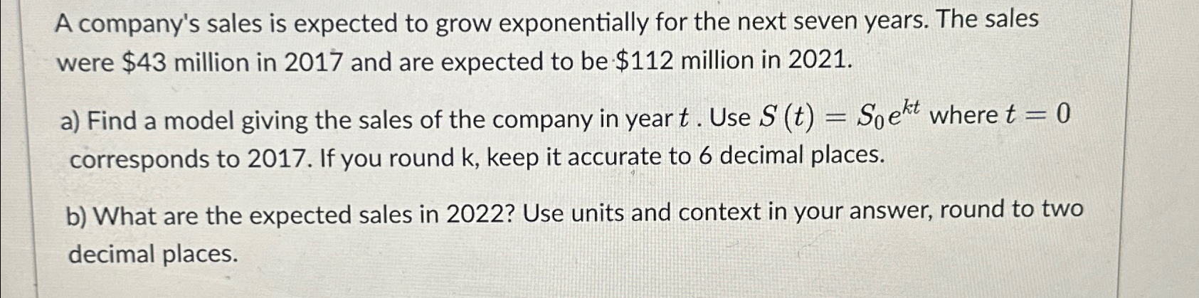 Solved A company's sales is expected to grow exponentially | Chegg.com