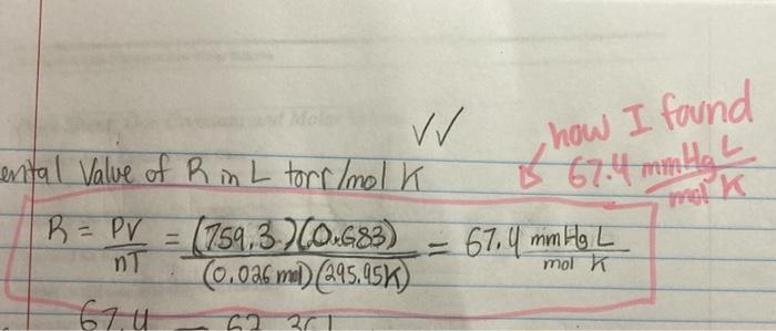 Solved how do I find experimental value of R in L Torr/Mol | Chegg.com