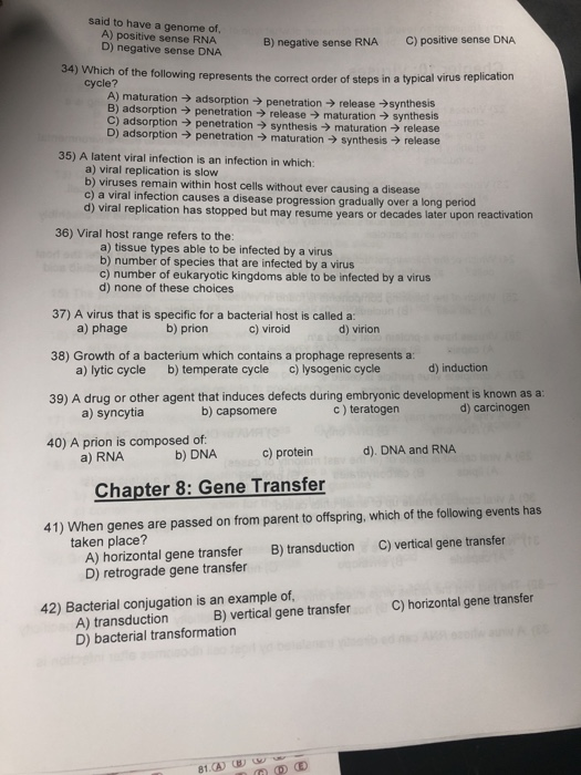 Solved said to have a genome of A) positive sense RNA D) | Chegg.com