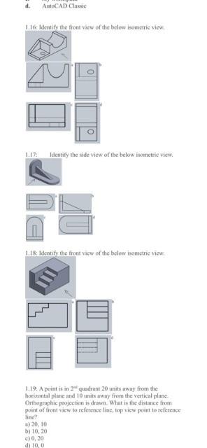 Solved AutoCAD Classic 1.16 Identify the front view of the | Chegg.com