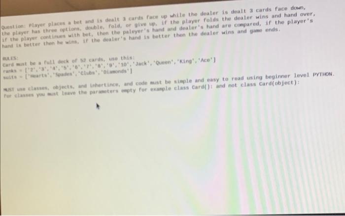 Question: Player places a bet and is dealt 3 cards | Chegg.com