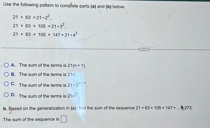 Solved Use the following pattern to complete parts (a) and | Chegg.com