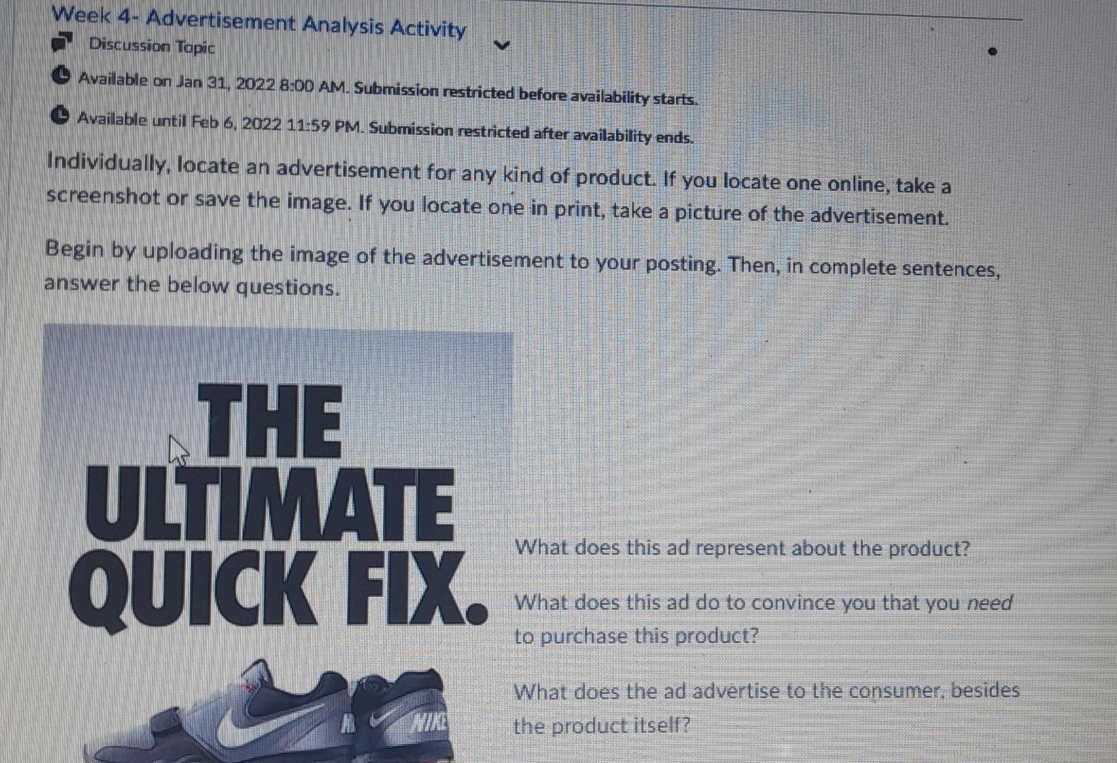 Solved Week 4- Advertisement Analysis Activity Discussion | Chegg.com