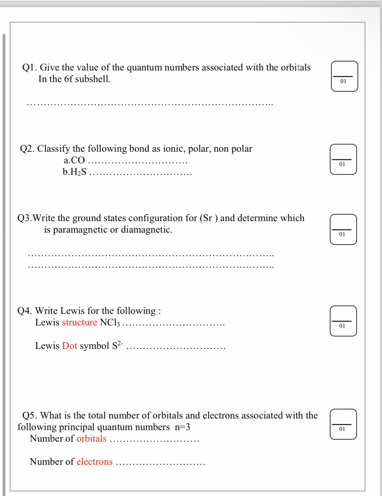 Solved Q1. ﻿Give the value of the quantum numbers associated | Chegg.com