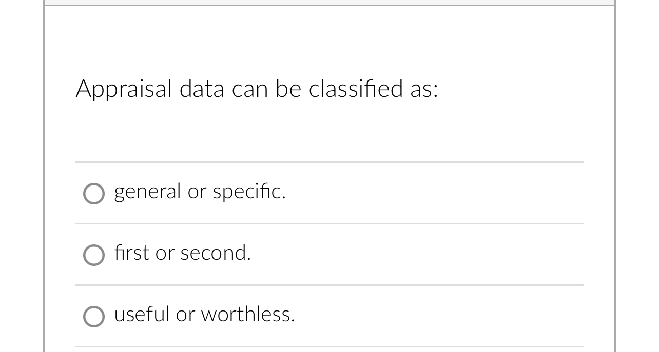 Solved Appraisal data can be classified as:general or | Chegg.com