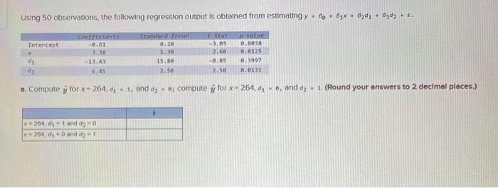 Solved Using 50 observations, the following regression | Chegg.com