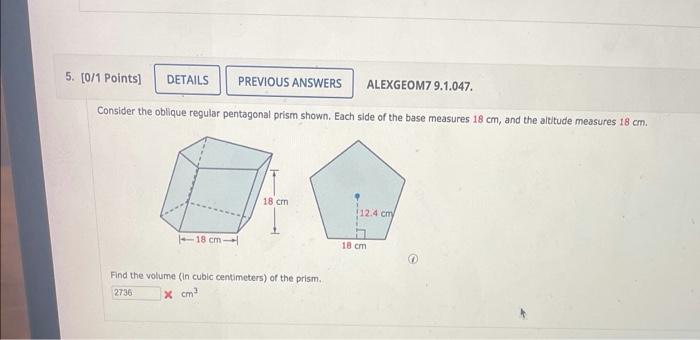 Solved Consider the oblique regular pentagonal prism shown. | Chegg.com