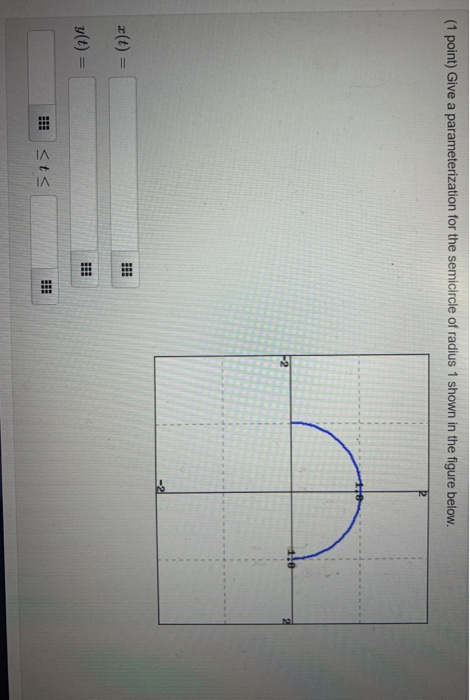 Solved (1 point) Give a parameterization for the semicircle | Chegg.com