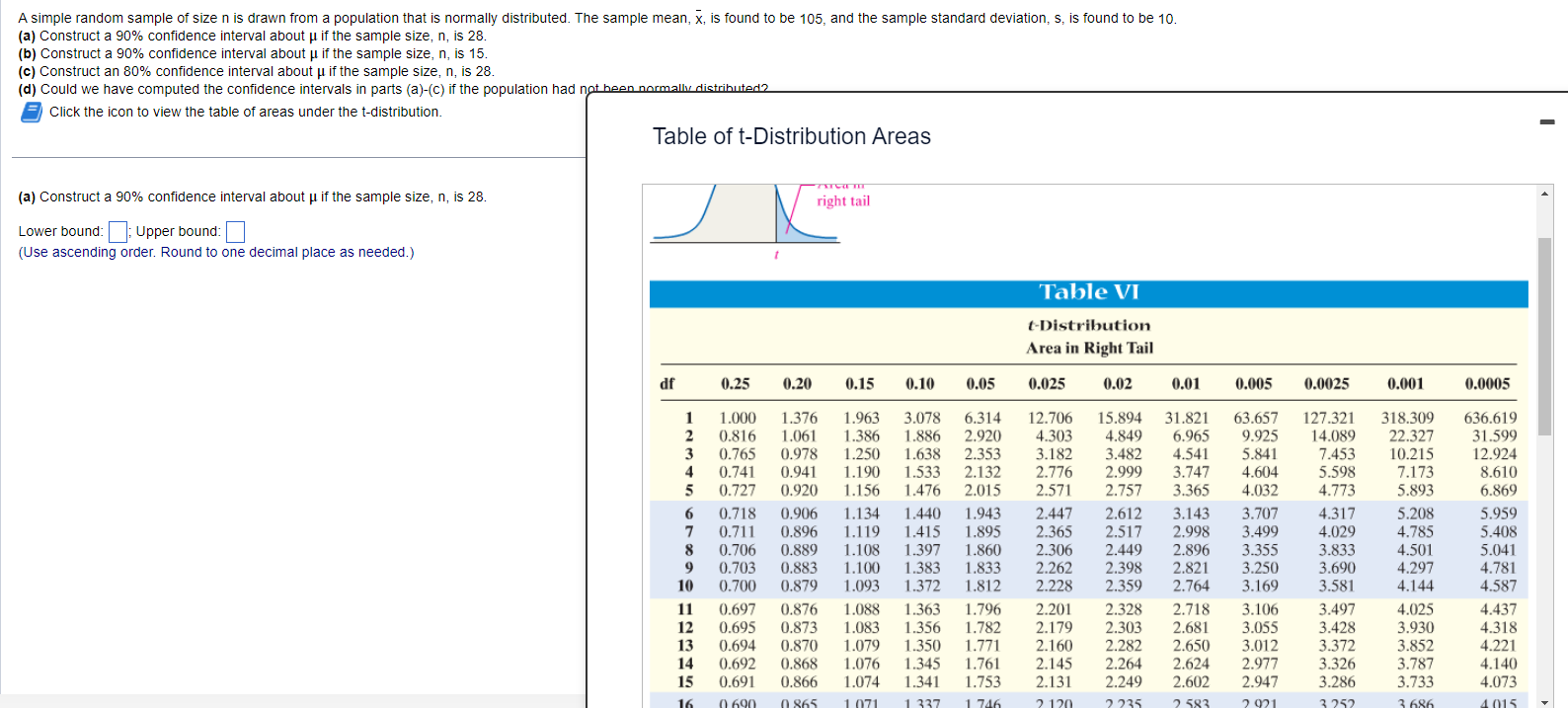 Solved (a) ﻿Construct a 90% ﻿confidence interval about μ ﻿if | Chegg.com