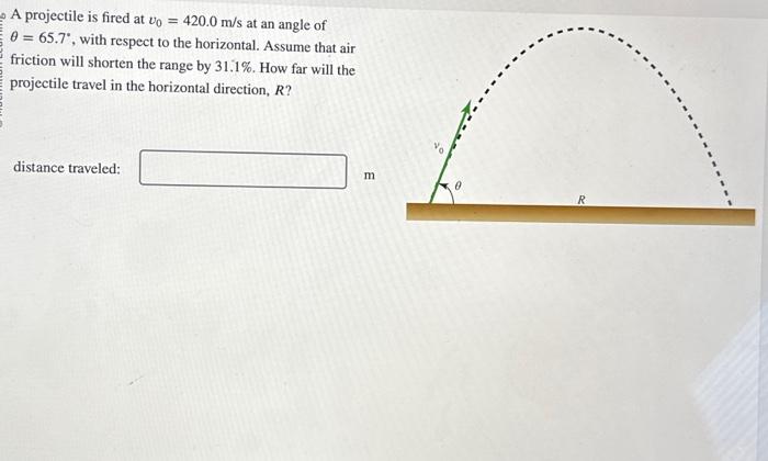 Solved A projectile is fired at v0=420.0 m/s at an angle of | Chegg.com