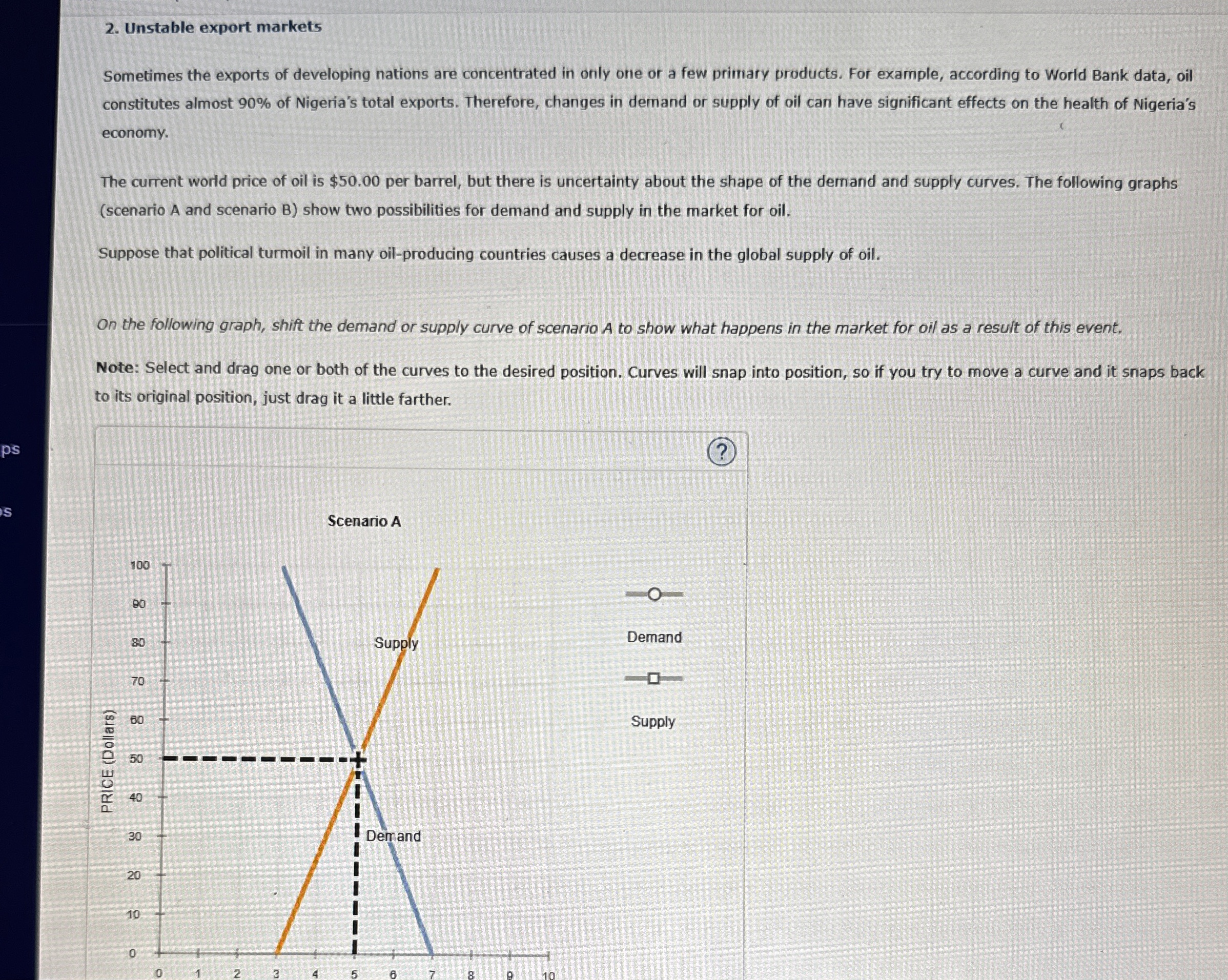Solved Unstable export marketsSometimes the exports of | Chegg.com