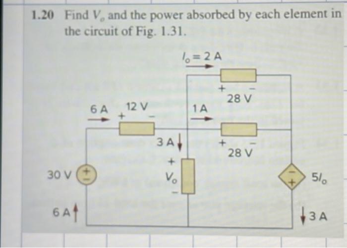 Solved 1.20 Find Vo and the power absorbed by each element | Chegg.com