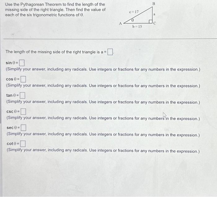 Solved Use the Pythagorean Theorem to find the length of the | Chegg.com