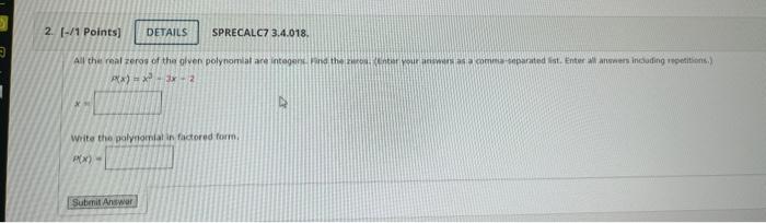 Solved P(x)=x3−3x+2 (x) White the palviomial in factored | Chegg.com