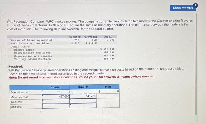 Solved Witt Recreation Company (WRC) makes e-bikes. The | Chegg.com