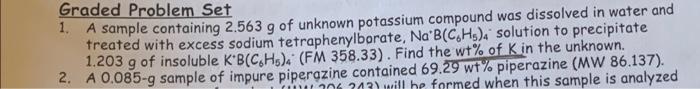 Solved Graded Problem Set 1. A sample containing 2.563 g of | Chegg.com