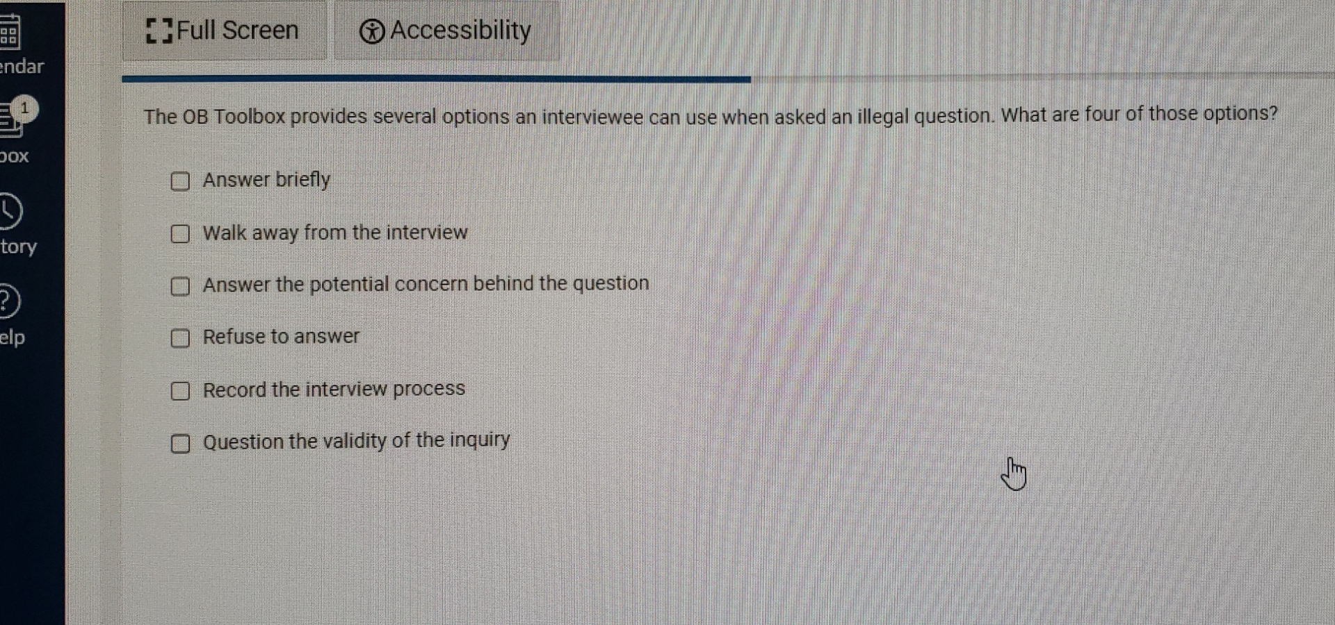 Solved [ ] ﻿JFull Screen(2) ﻿AccessibilityThe OB Toolbox | Chegg.com