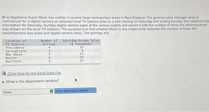 Solved Bi-lo Appliance Super-Store has outlets in several | Chegg.com