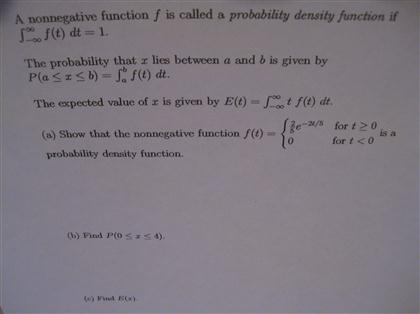 A non negative function f is called a probability | Chegg.com