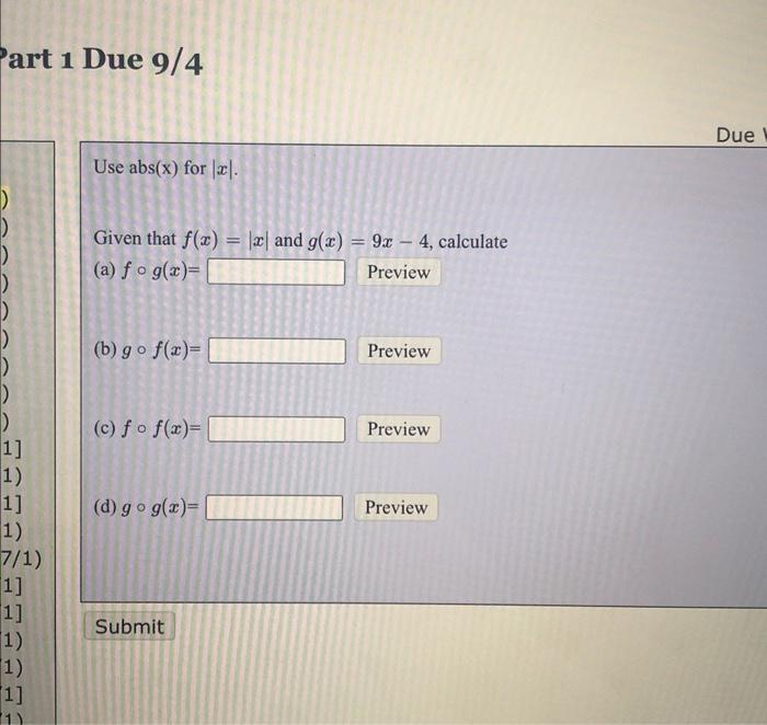 Solved art 1 Due 9/4 Use abs(x) for ∣x∣. Given that f(x)=∣x∣ | Chegg.com