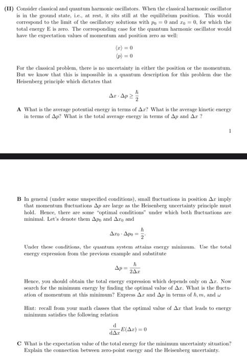 Solved (II) Consider classical and quantum harmonic | Chegg.com Solved (II) Consider classical and quantum harmonic | Chegg.com