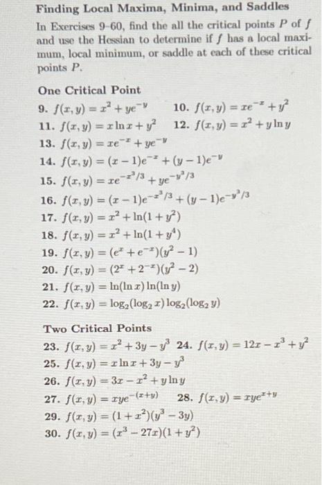 Solved Finding Local Maxima, Minima, and Saddles In | Chegg.com