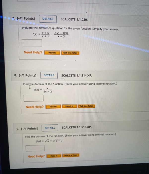 Solved 7. (-/1 Points] DETAILS SCALCET8 1.1.030. Evaluate | Chegg.com