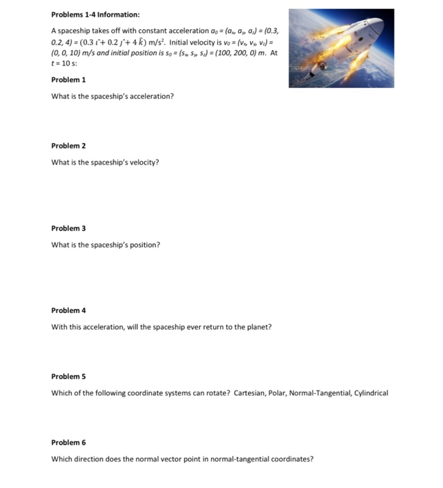 Solved Problems 1-4 Information: A spaceship takes off with | Chegg.com