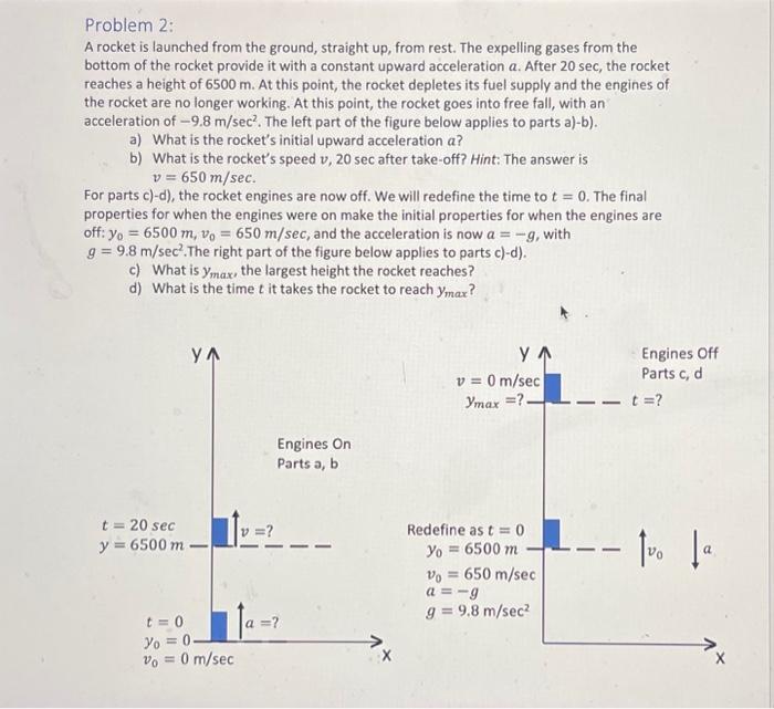 Solved Problem 2: A rocket is launched from the ground, | Chegg.com
