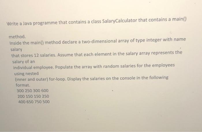 Solved Write a Java programme that contains a class | Chegg.com