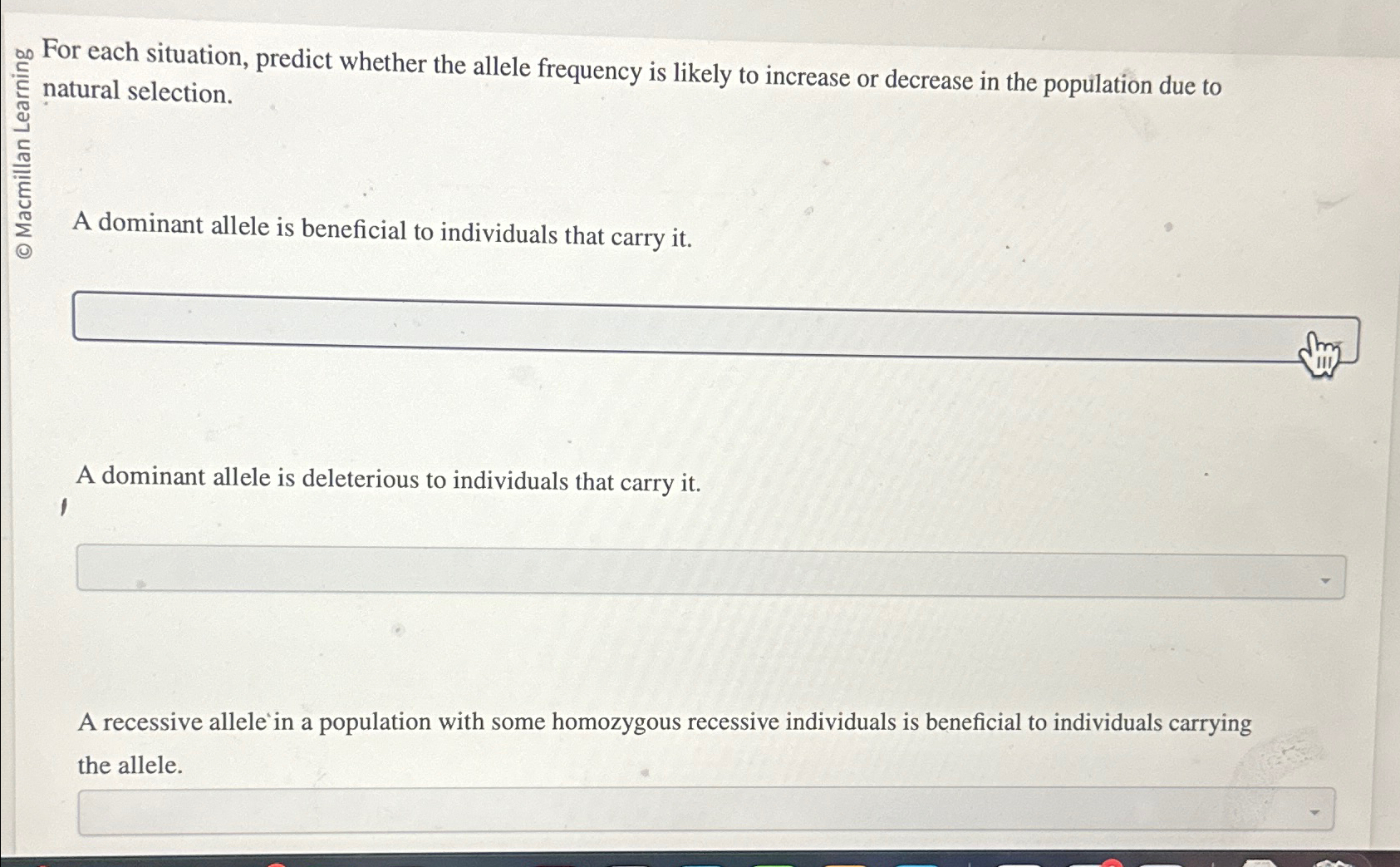 Solved For each situation, predict whether the allele | Chegg.com
