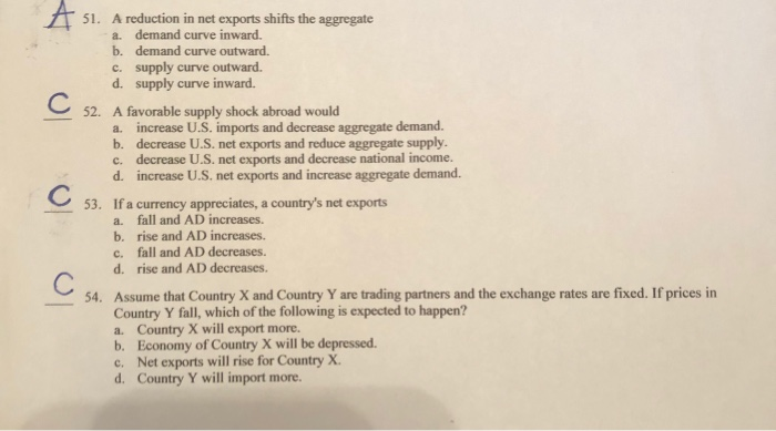 Solved * 51. A reduction in net exports shifts the aggregate | Chegg.com
