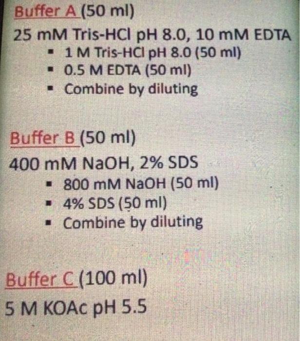 Buffer A (50 ml) 25 mM Tris-HCI pH 8.0, 10 mM EDTA • | Chegg.com