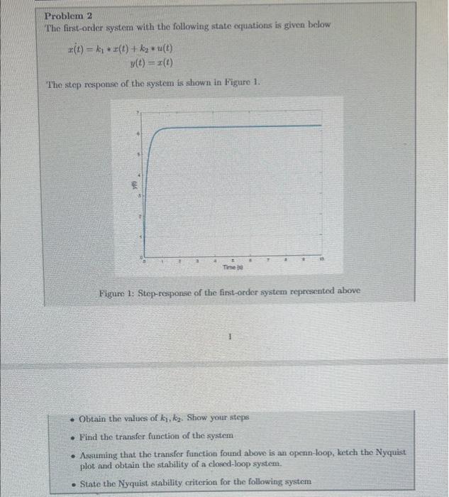 Solved Problem 2 The first-order system with the following | Chegg.com